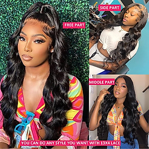 Hairitory Body Wave Lace Front Wigs Human Hair for Black Women 13x4 HD Transparent Wavy Lace Front Human Hair Glueless Wigs Pre Plucked 180% Density Body Wave Lace Frontal Wig Natural Black(22inch)