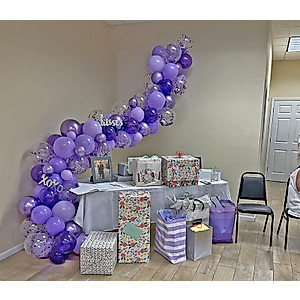 55pcs Metallic Purple Premium Latex Lavender Lilac Balloons 12 inches and Purple Confetti Balloons with Ribbons Set for Birthday Bridal Shower Wedding Party Decorations