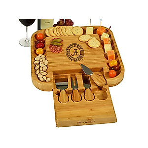 NCAA Alabama Crimson Tide Officially Licensed Bamboo Cheese/Charcuterie Board with knife Set & cheese Markers by Picnic at Ascot
