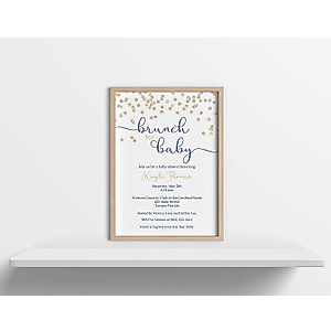 Brunch for Baby Invitations Shower Sprinkle Invites Navy Blue Gold Confetti Mimosa Champagne Glitter Sparkly Boys Printed Cards (12 count)