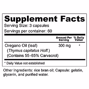 Wellness Resources Oregano Oil Capsules - High Potency Wild Oregano Oil 55-65% Carvacrol, 100mg per Capsule (180 Capsules) … B008RGJ8WU