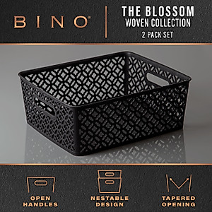 BINO l Plastic Storage Baskets, Large - Black | THE BLOSSOM COLLECTION l Multi-Use Organizer Bin l Built-in Handles l Plastic Woven Basket for Organizing l Pantry & Home Organizing Basket