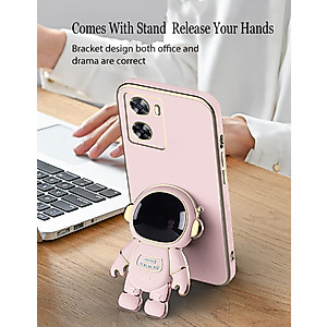 Compatible with Oppo A57s Case with Plating Creative Astronaut Cartoon Holder Pink, for Oppo A57 4g Phone Case Silicone Shockproof Stand Soft TPU Protective Slim Cover (Pink)