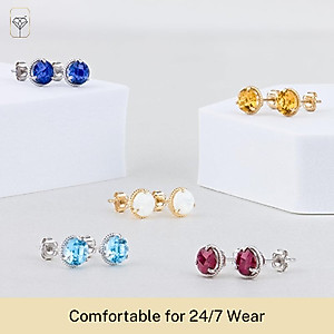 MAX + STONE 14k White Gold Roped Halo Blue Aquamarine Round Stud Earrings for Women 6mm March Birthstone with Push Backs