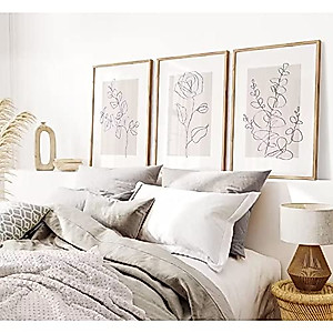 Botanical Wall Art Neutral Wall Art Prints Boho Botanical Line Art Decor Beige Rustic Plant Canavs Prints Minimalist Modern Botanical Pictures for Living Room Bedroom Frarmhouse 16x24x3 Inch Unframed