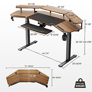 EUREKA ERGONOMIC Standing Desk Adjustable Height, Computer Desk w Keyboard Tray 72" Gaming Music Studio Desk LED Monitor Stand,Dual Motor,Slot Design,Walnut