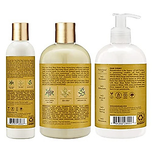 SheaMoisture Deep Moisturizing Hair Care For Curly, Dry and Damaged Hair Raw Shea Butter 3 Count Sulfate Free Shampoo and Conditioner, Hair Detangler with Sea Kelp and Argan Oil