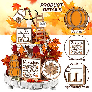 13 Pcs Fall Tiered Tray Decor Set Thanksgiving Pumpkin Gnome Rustic Farmhouse Decor Fall Decor Autumn Harvest Decorative Trays Wooden Tabletop Signs for Home Kitchen (Rustic Style)