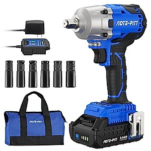 AOTE-PITT 20V 370 Ft-lbs Brushless Impact Wrench Kit, 1/2 Inch Cordless Electric Impact Gun, High Torque 3,400 IPM Impact Driver with 6 Pcs Drive Impact Sockets, Battery, Fast Charger, and Tool Bag