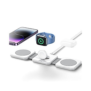 Intoval Foldable Wireless Charger, Magnetic 3 in 1 Charging Station, Fast Wireless Charging for Travel, for iPhone 15/Pro/Max/14/Pro/Max/Plus, Apple Watches, AirPods 3/Pro 2(M3,White)