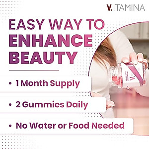 V ITAMINA Hair Skin and Nails Gummies - Nail Growth Treatment, Hair Vitamins for Hair Loss for Women with Biotin, Vitamin C&E - 60 Count, 1 Month Supply