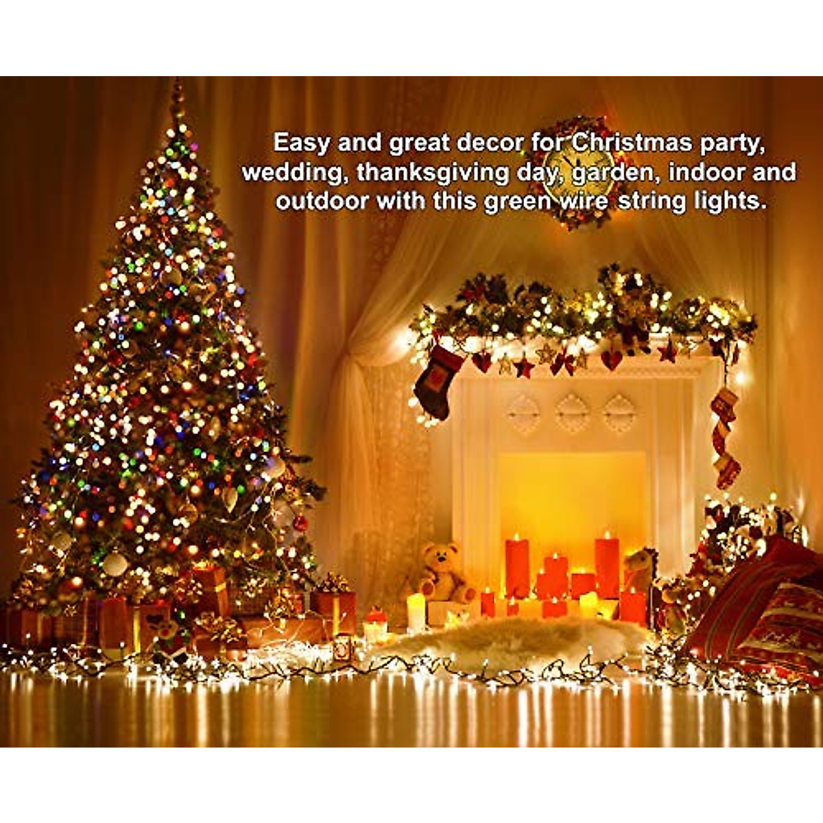 Holiday Time 300 LED String Lights Warm White Mini Lights 61 FT Long Plug in for Indoor Outdoor Christmas Tree Garden Wedding Party Decoration. (1, One Pack)