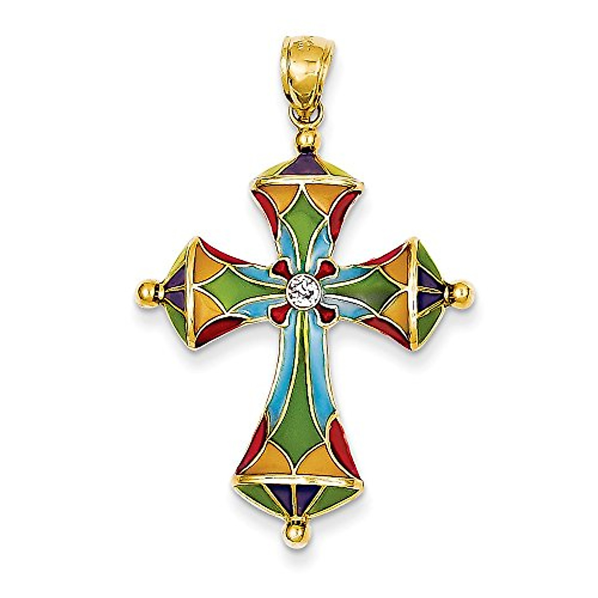 IceCarats 14K Yellow Gold Multi-color Holy Cross Necklace Religious Pendant Jesus Christ Charm Only