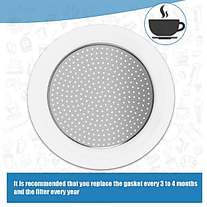 6 Pieces Silicone Gaskets with 2 Piece Stainless Filter Gasket Stainless Steel Replacement Gasket Moka Express Replacement Funnel Kits Compatible Espresso Coffee Maker Replacement Parts (6-cup)