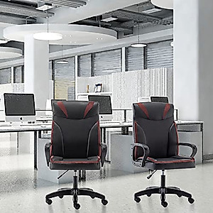 Executive Office Chair Leather, Ergonomic Office Desk Chair with Wheels Adjustable Swivel Chair Mid-Back Office Task Gaming Computer Chair