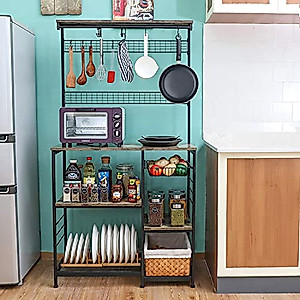 X-cosrack Kitchen Baker's Rack, 68inch Microwave Oven Stand with Pull-out Wire Basket, 8 Hooks + 15 S Hooks,3 Tier + 4 Tier Utility Storage Shelf with Mesh Panels for Utensils, Pots, Pans, Spices