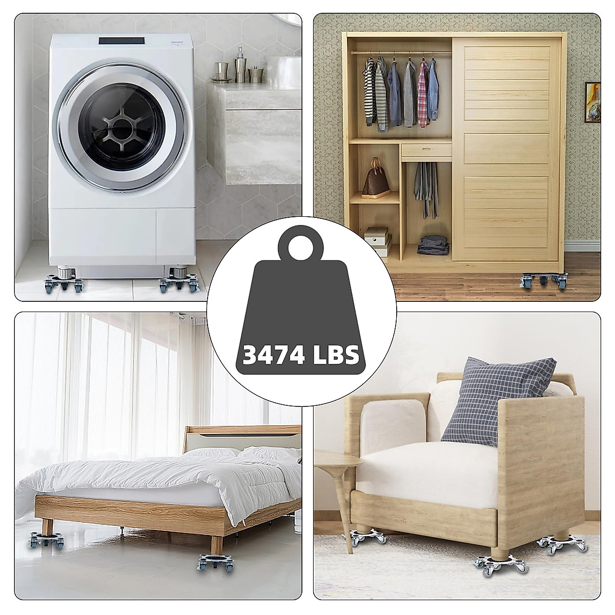 SUCCJJ Furniture Movers with Wheels,Furniture Dolly Heavy Duty,Furniture Lifter Tool with 5 360° Rotatable Rubber Universal Wheels,Furniture Moving Tool Maximum Load 3474lbs