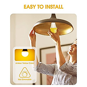 Yellow LED Bug Light Bulbs Outside, A19 LED Yellow Bug Bulb Outdoor 60W Equivalent, 9W Yellow Amber Bug Lights E26 Base Porch Lights, Non-Dimmable LED Lighting for Home, Patio, Deck, Backyard, 4 Pack