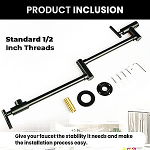 Black Pot Filler Faucet Commercial, Wall Mount Brass Faucet Kitchen Double Joint Spout Swing Arm Folding Stretchable Single Hole Two Handles for Hot or Cold Water