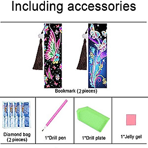 Butterfly Diamond Painting Bookmark Set - pigpigboss 2 Pieces DIY Bookmark Diamond Dots Art Crystal Butterfly Flower Diamond Painting Bookmark for Adult Kid Book Decor Art Gift