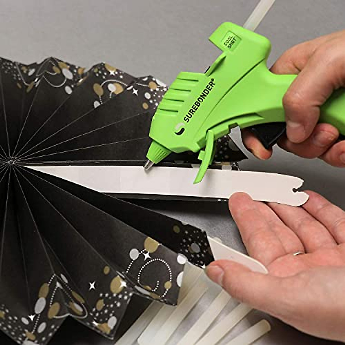 Surebonder Ultra Low Temperature Cool Shot Mini Glue Gun, Compact Size, Extra Safe at 10 Watts, Bonds Delicate Materials Like Paper, Fabric, Foam, Flowers, 12 Sticks Included (Plus Series KD-160FKIT)
