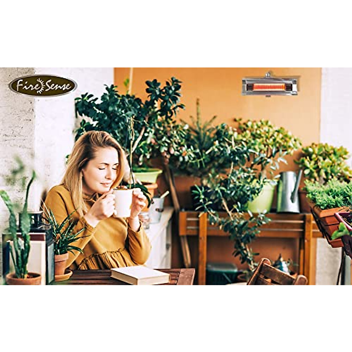 Fire Sense 02110 Wall Mounted Infrared Patio Heater 1500 Watts Weatherproof Lightweight for Indoor Outdoor Use 6 Foot Non Retractable Electrical Cord Mounting Bracket - Stainless Steel