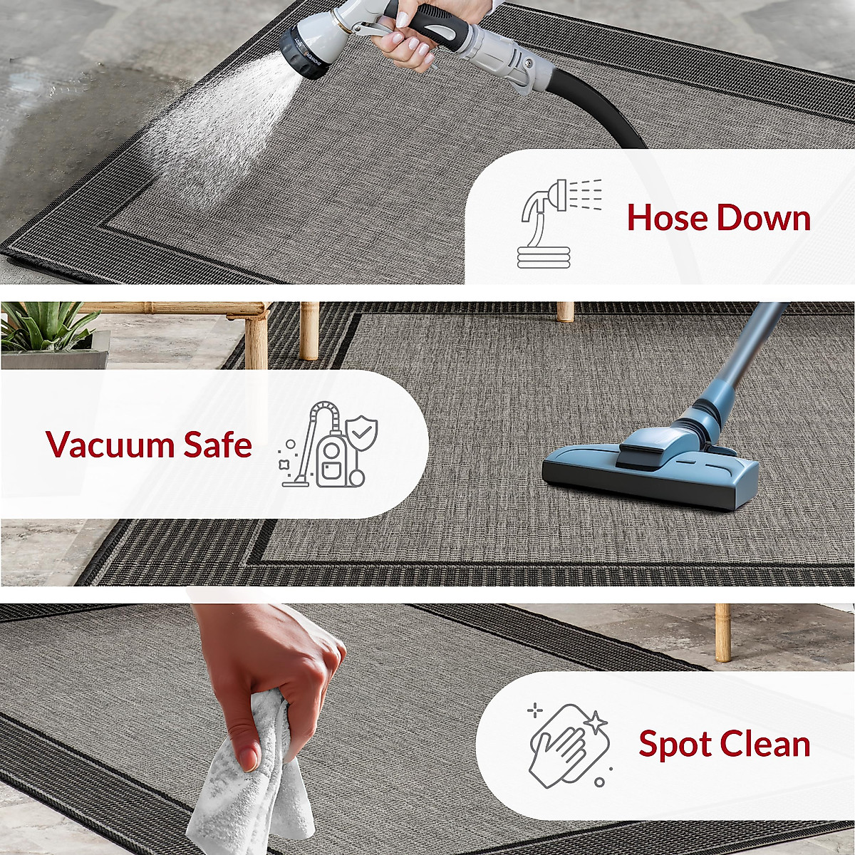 nuLOOM Gris Bordered 3x5 Indoor/Outdoor Accent Rug for Living Room Patio Deck Front Porch Entryway Kitchen, Grey/Black