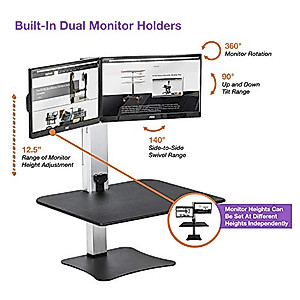 Victor DC450 Dual Monitor Electric Standing Desk, Black, 28 inch Wide Work Surface, Compatible with Any Standard Desk, Monitor Mount Included