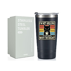 Onebttl Black Cat Gifts for Cat Lovers, Insulated Stainless Steel Tumblers with Lids and Straws, Funny gifts for Cat Mom, Dad on Birthday, Christmas, 20 oz, Black, I'm not arguing