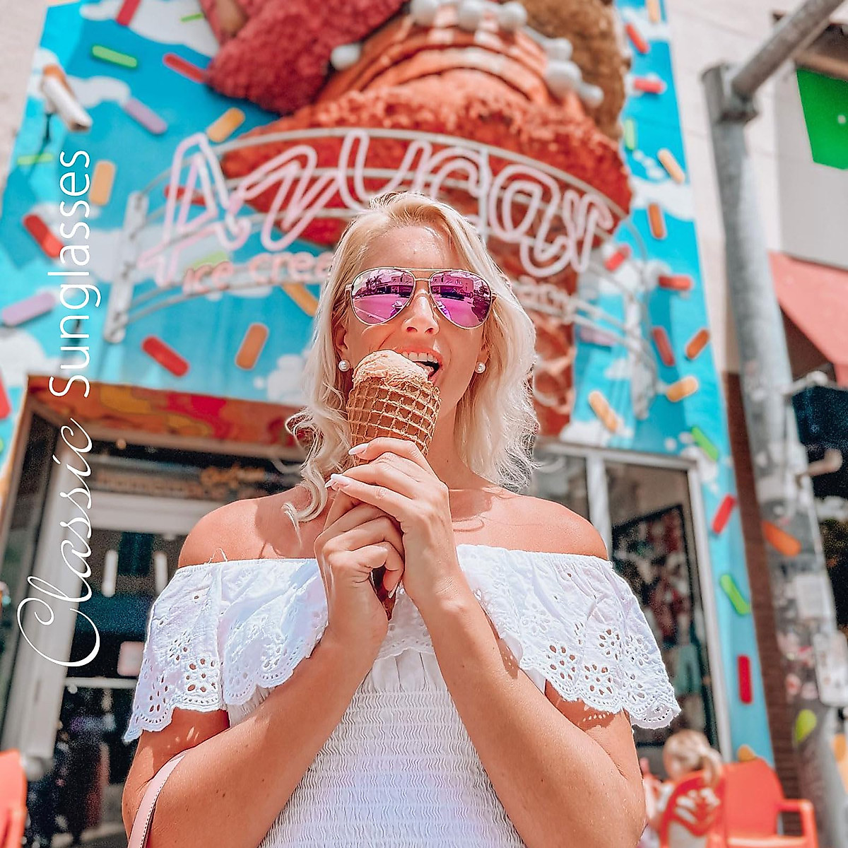 WOWSUN Classic Polarized Aviator Sunglasses for Women Men (Golden Frame Purple Pink Mirrored Lens)