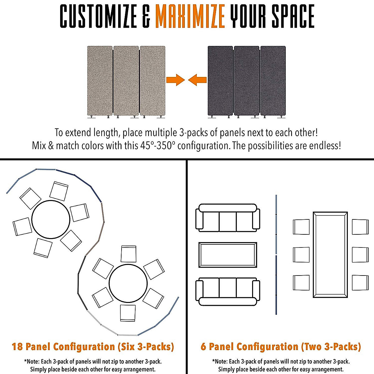 Stand Steady ZipPanels Office Partition | Room Dividers | Three Zip Together Panels Provide Privacy and Reduce Ambient Noise in Workspace, Classroom and Healthcare Facilities (Light Gray / 3 Panels)