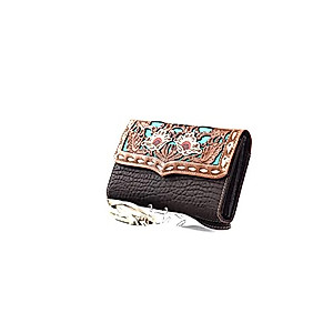 ARIAT Monroe Clutch Wallet Floral Pierced Lacing Brown