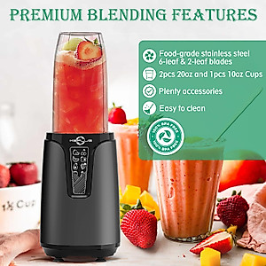 Portable Blender for Shakes and Smoothies, 850W Personal Blenders for Kitchen, 6 Blades Smoothie Blender with Grinder, 2 * 20oz To-Go Cup,17 Pieces Countertop Blender for Fruit Protein Drink Baby Food