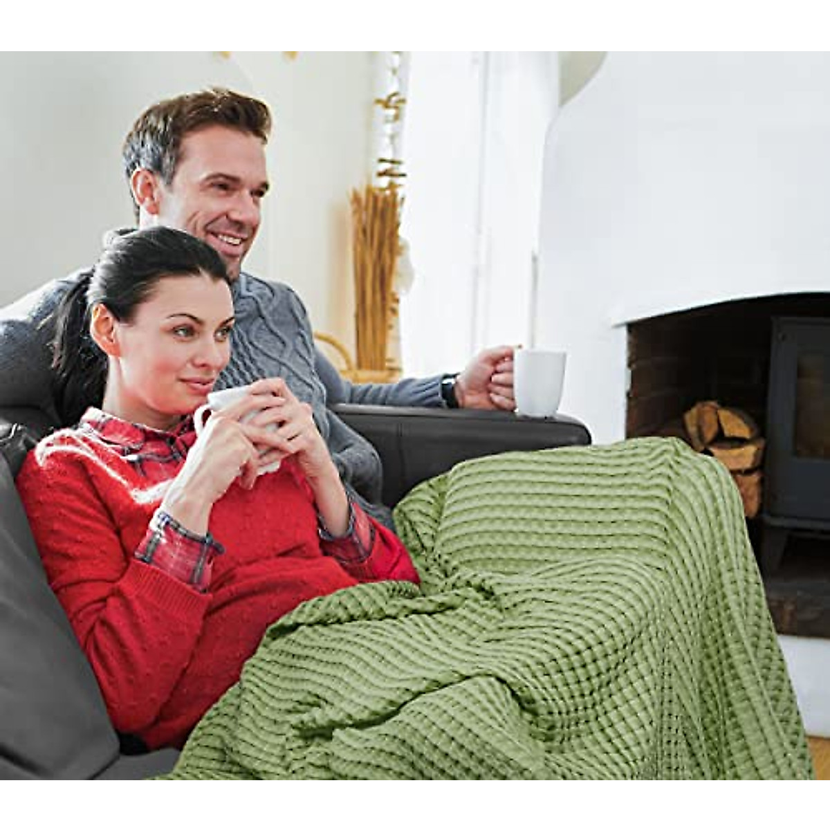 Utopia Bedding Cotton Waffle Blanket 300 GSM (Sage Green - 90x108 Inches) Soft Lightweight Breathable Bed Blanket King Size Layering Any Bed for All Season