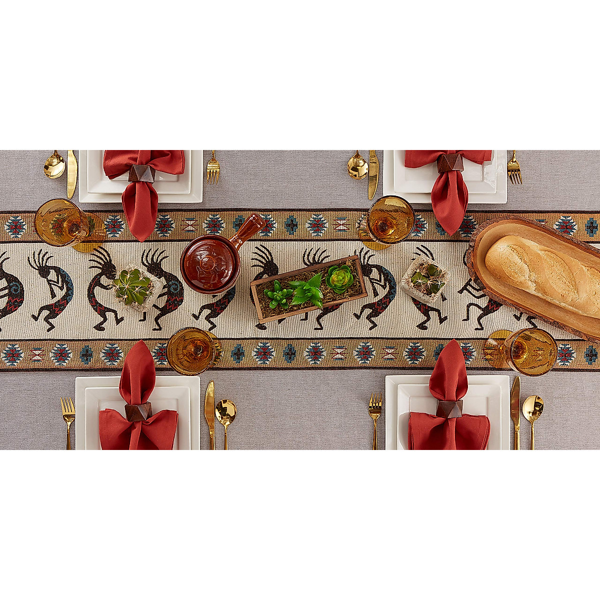 DII Tabletop Collection, Southwest Hacienda Stripe, Table Runner, 13x72, Kokopelli Tapestry