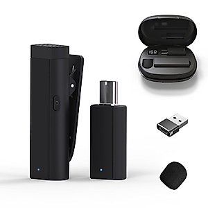 Wireless Lavalier Microphone System for Android/Computer/Laptop, Mini Bluetooth Microphone Cordless Lav Mic with 30Hours Charge Case,USB-C Lapel Microphone Wireless for YouTube Podcast Tiktok Vlog ect