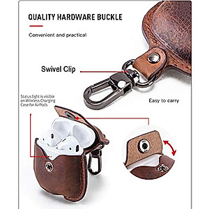 for AirPods Case, Personalized Genuine Leather Portable Protective Case/Cover Shockproof with Loss Prevention Clip for Apple AirPods 1 & 2 Case & Wireless Charging Case (Customize, Brown)