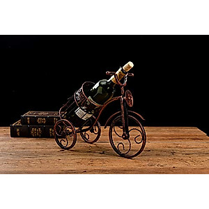 Asian Home Bicycle Wine Bottle Holder Desktop Bike Wine Rack Freestanding Countertop Bottle Holder for Wine Storage, Metal, Metallic Red Colored