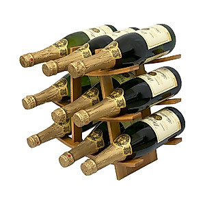 DECOMIL - 9 Bottle Samurai Style Stackable Modular Wine Rack Wine Storage Rack Solid Bamboo Wine Holder Display Shelves, Wobble-Free (9 Bottle Capacity - Samurai Style Capacity)