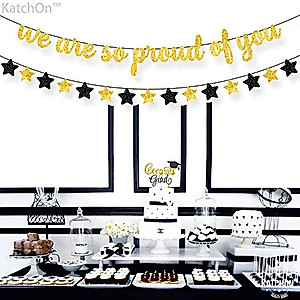 We Are So Proud Of You Banner, Glitter - Big 10 Feet with Star Garland | Graduation Banner, Graduation Decorations 2023 | Black and Gold Graduation Party Decorations 2023 | Congratulations Decorations