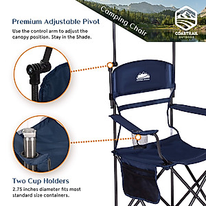 Coastrail Outdoor Sun Shade Folding Camp Chair with Multi-Position Adjustable Canopy SPF 50+ Sun Protection, Portable Design for Sports, Camping, Patio, Navy&Gray