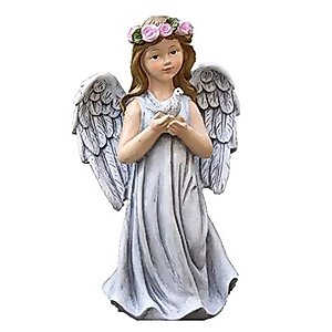 Sun Shade Angel Grasping Dove Standing Sculpture Statue Outdoor Garden Decoration Commemorative Gift 12.6" high (Resin) Gray