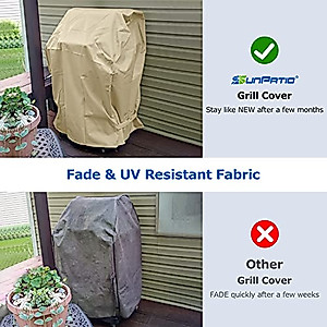 SunPatio 2 Burner Grill Cover 32 Inch, Outdoor Heavy Duty Waterproof Small Gas BBQ Cover, UV & Fade Resistant, Compatible for Weber CharBroil Nexgrill and More Grills with Collapsed Side Tables, Beige