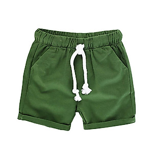 HILEELANG Baby Boys' Shorts 2-Pack Chino Short Summer Cotton Casual Pants with Pockets Yellow Green 2t