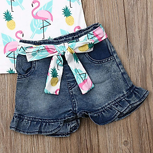 2Pcs/Set Fashion Toddler Kids Baby Girl Boy Summer Outfits Sleeveless Tassel T-Shirt Top+Floral Shorts Clothes Set 6M-5T (Flamingo, 4-5 Years)