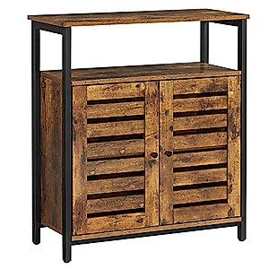 VASAGLE LOWELL Standing Cabinet, Storage Cabinet, Accent Side Cabinet with Shelf, Cupboard with Louvered Doors, Multifunctional in Living Room, Bedroom, Hallway, Rustic Brown ULSC76BX