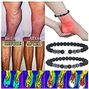 ZHUANMONI Anti-Swelling Black Obsidian Anklet, 4Pcs Magnetic Therapy Ankle Bracelet, Obsidian Beaded Bracelet For Men/Women Gifts