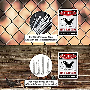GLOBLELAND 2Pack Caution Tiny Raptors Sign Aluminum Chicken Coop Signs for Farm Kitchen Rooster Hen House Decor Beware of Chicken Signs for Chicken Lady Lovers, 7x10inches Waterproof