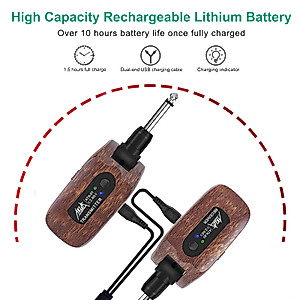 AKLOT Wireless Guitar System Transmitter Receiver Set 2.4GHz Built-in Rechargeable Lithium Battery Digital for Electric Guitar Bass