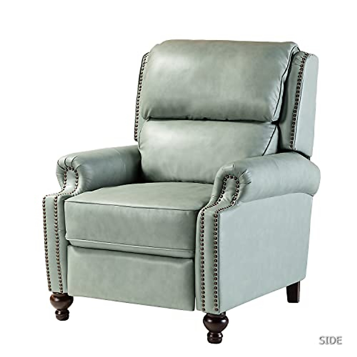 HULALA HOME Genuine Leather Recliner Chair, Classic and Traditional Push Back Recliner Chair for Living Room, Adjustable Leather Cigar Chair Recliner Vintage Sofa with Nail Head Trim,SAGE